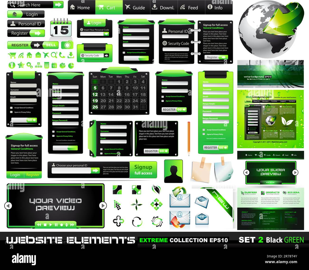 Web design elements extreme collection BlackGreen - 1website, 1 Blog ...