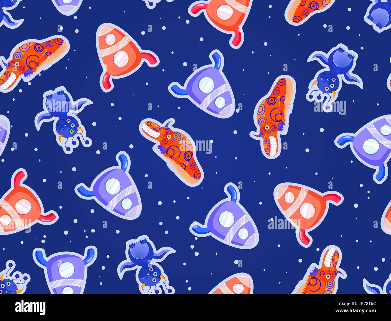blue cosmic seamless pattern with aliens and space ship Stock Vector ...