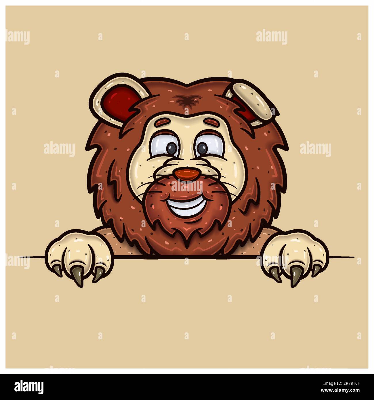 Happy Face Expression With Lion Cartoon. Vector and Illustration Stock ...
