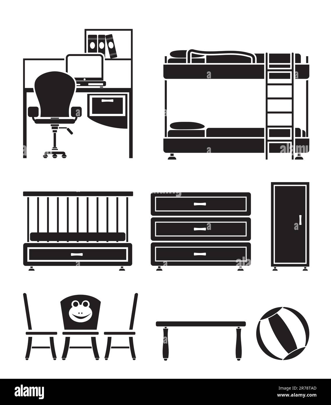 nursery and children room objects, furniture and equipment - vector ...