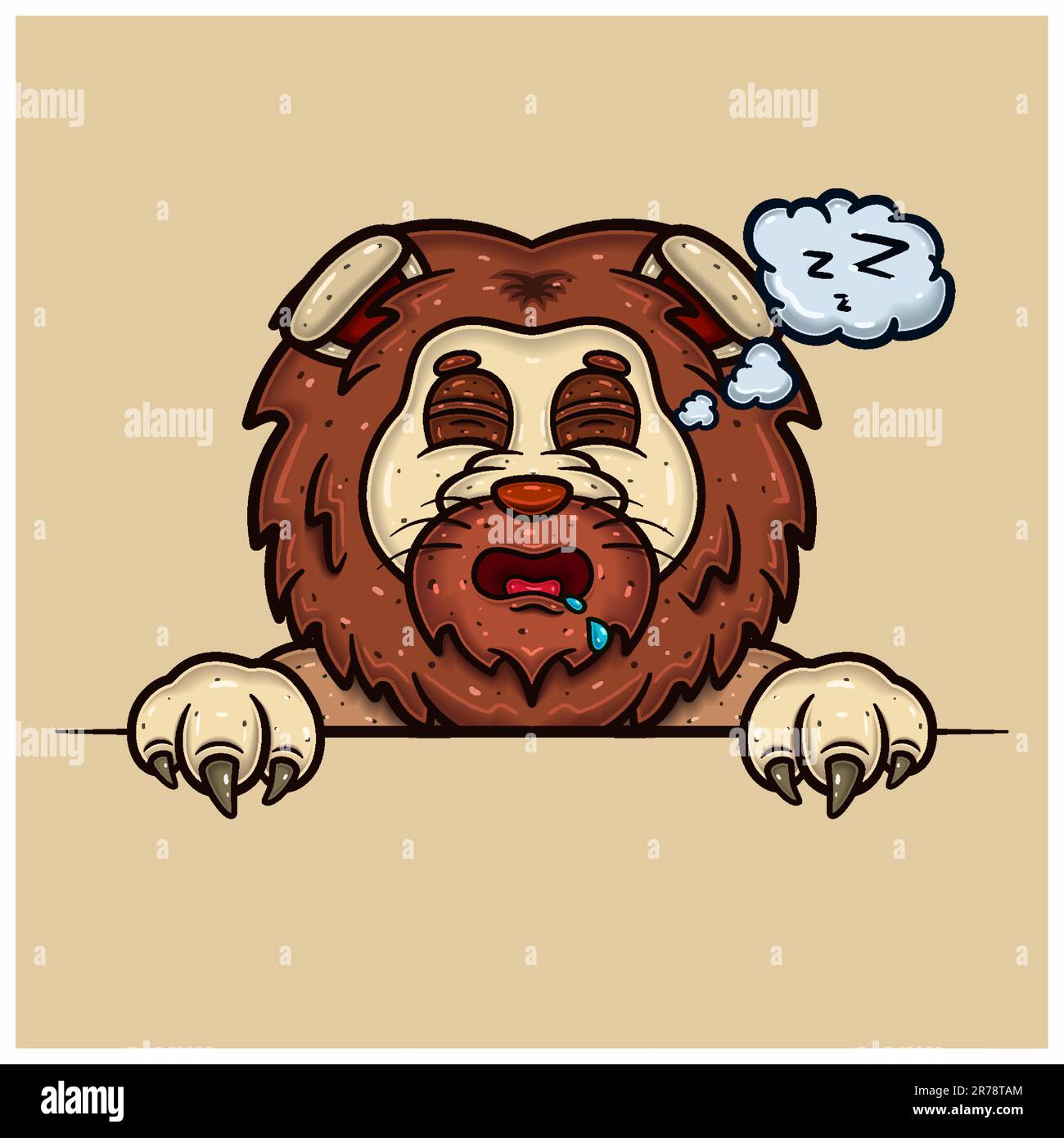 Sleep Face Expression With Lion Cartoon Vector And Illustration Stock