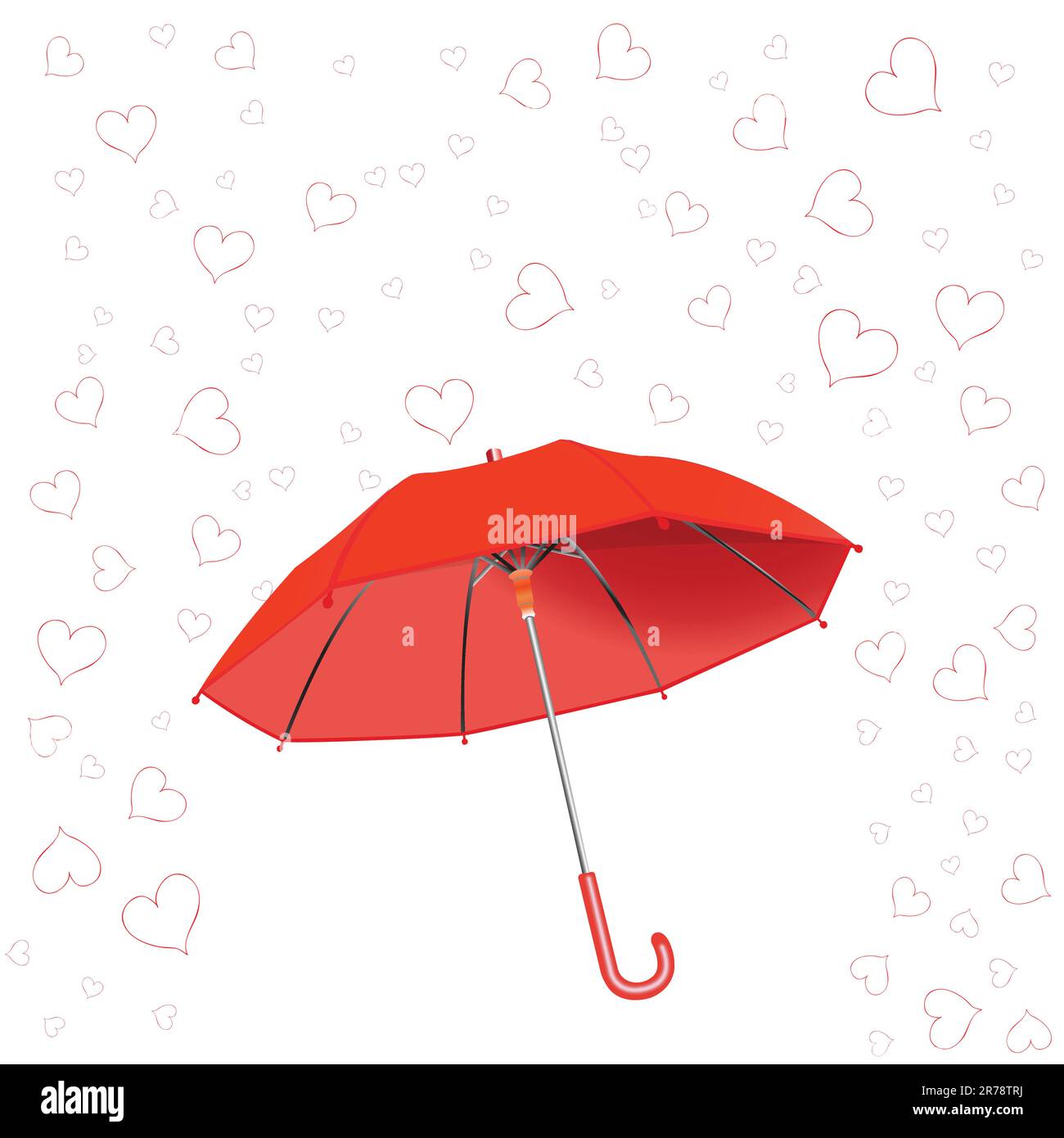 hearts fall and umbrella against white background, abstract vector art ...