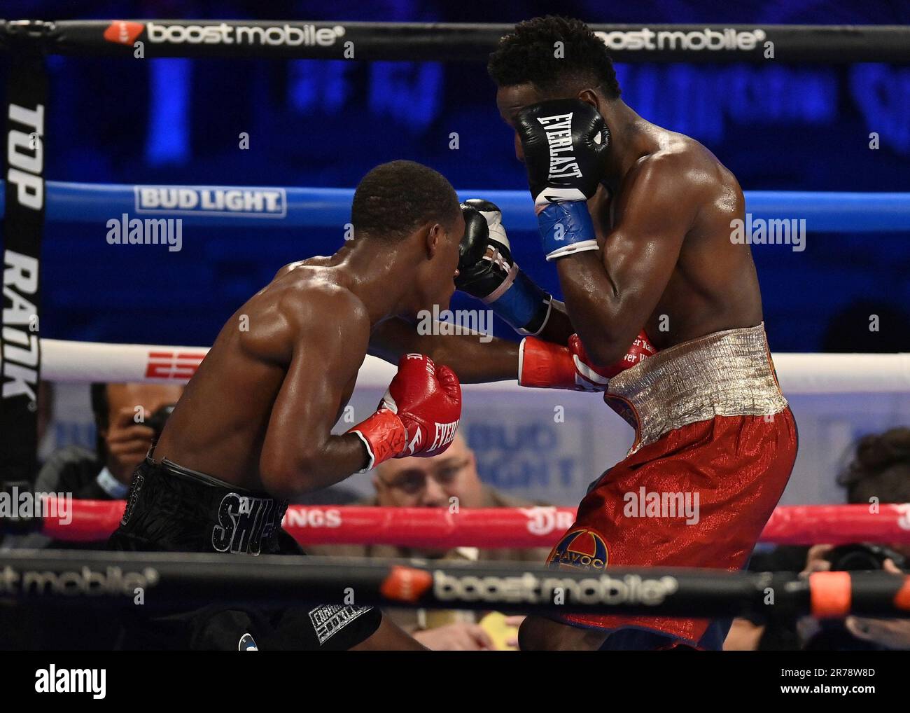NEW YORK, NY - JUNE 10: Bruce Carrington (red tape) takes on Luis ...