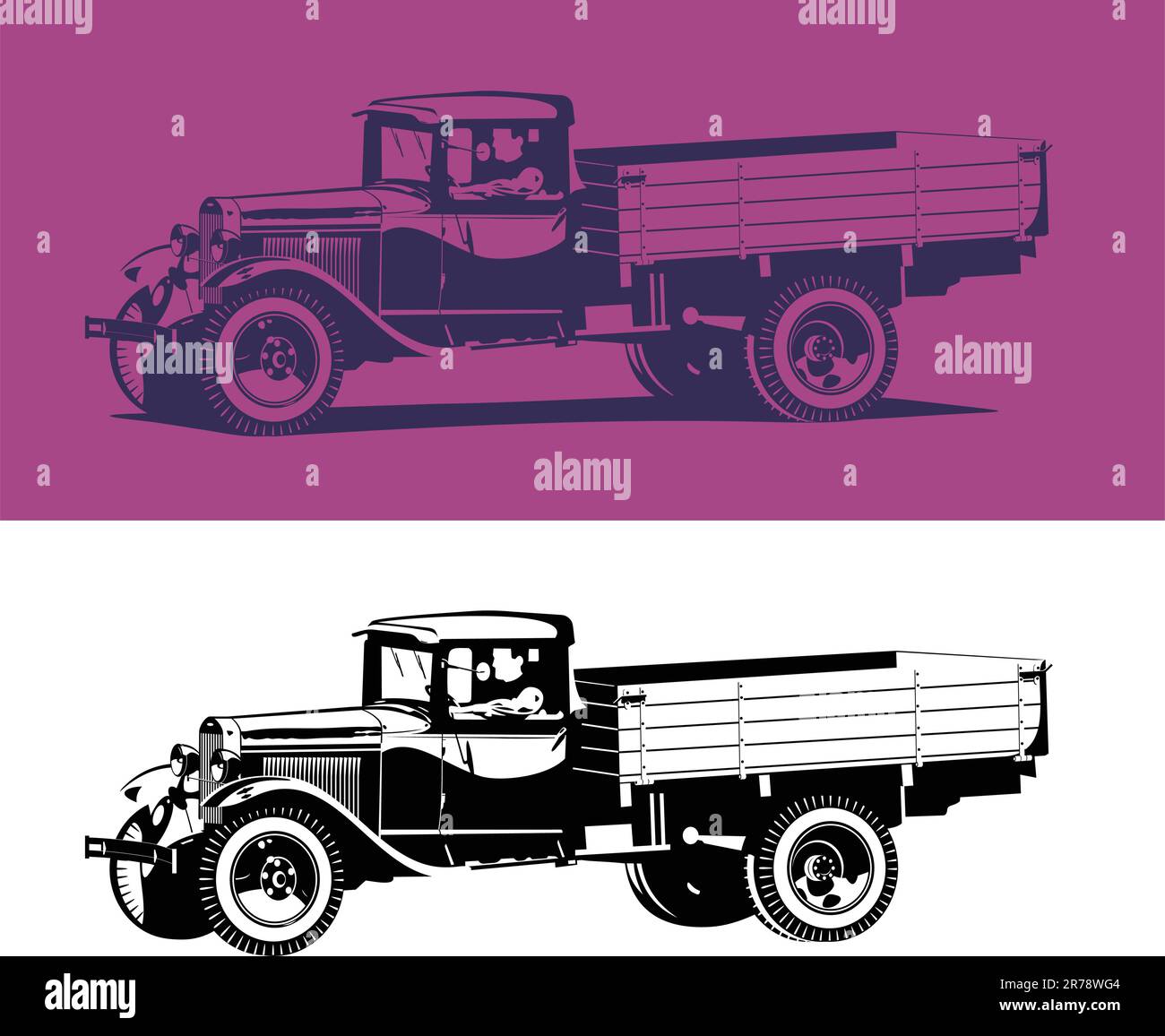 Vector retro lorry isolated on white and pink Stock Vector Image & Art ...