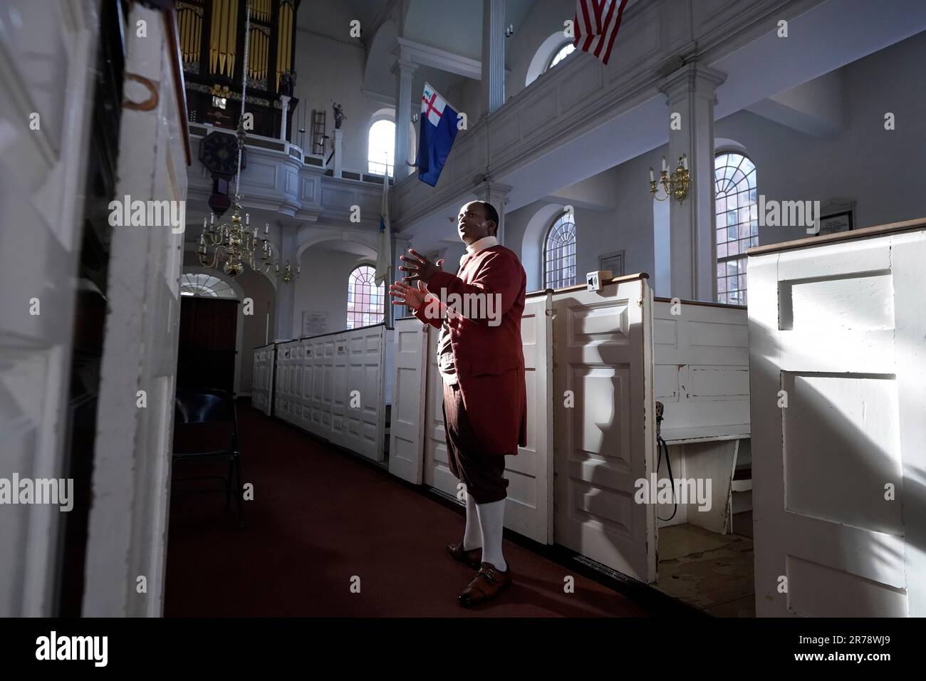 Actor Nathan Johnson, in the role of Cato, performs during a dress ...