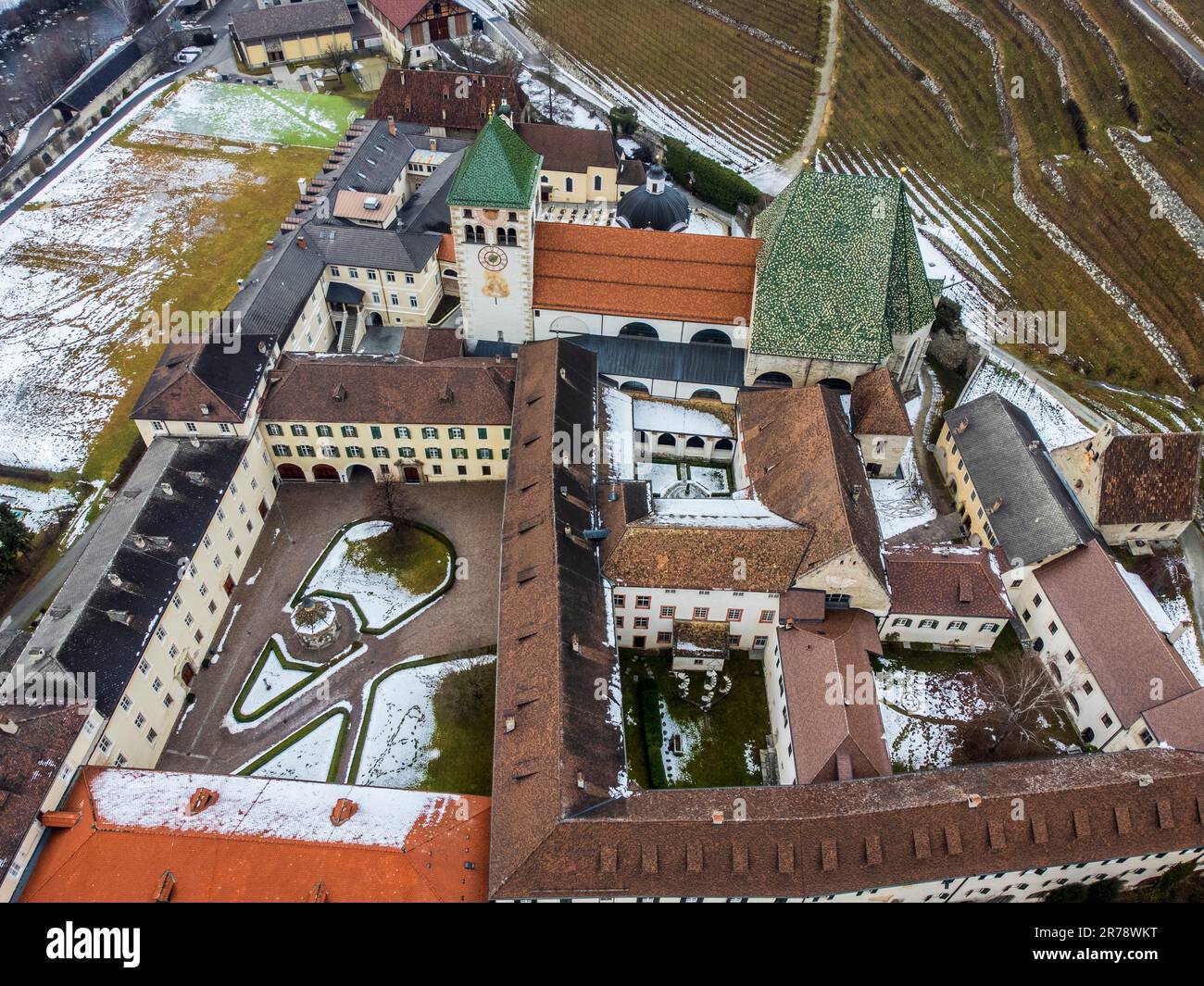 Ancient abbey of Novacella. Top view Stock Photo - Alamy