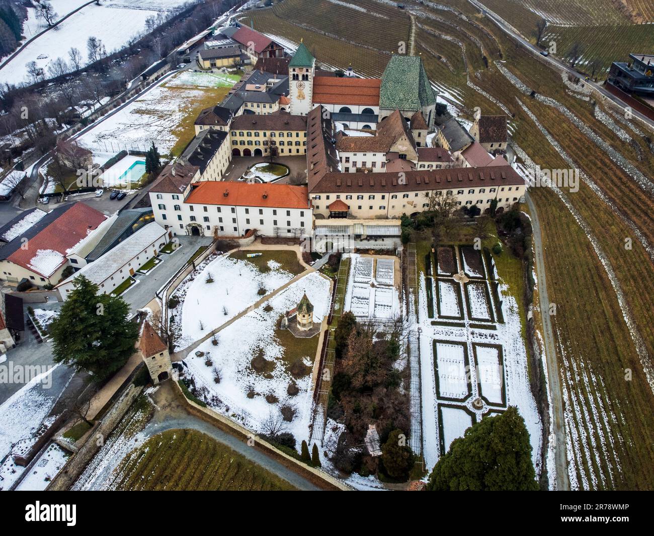 Ancient abbey of Novacella. Top view Stock Photo - Alamy