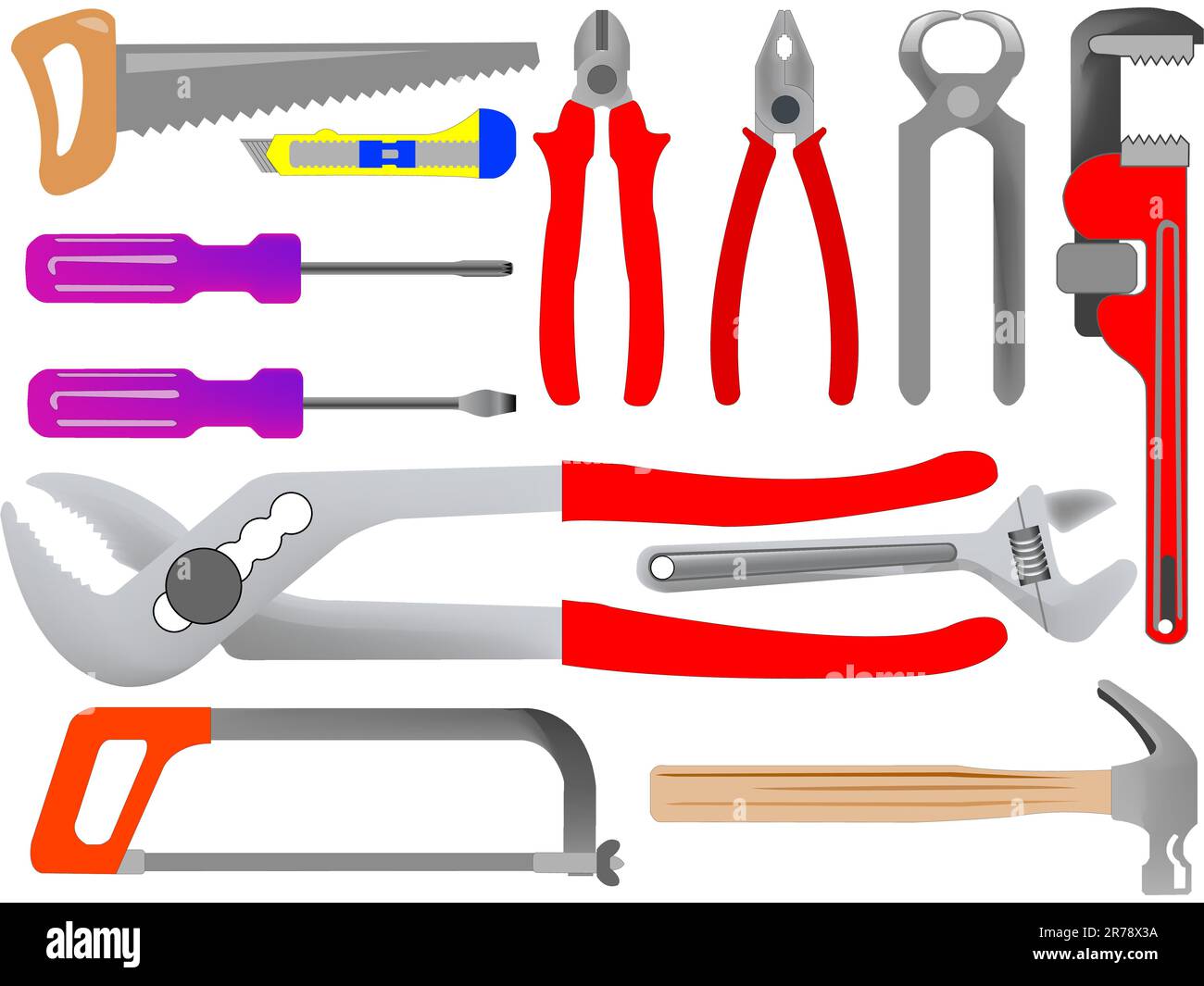 hand tools isolated on white background, abstract art illustration ...