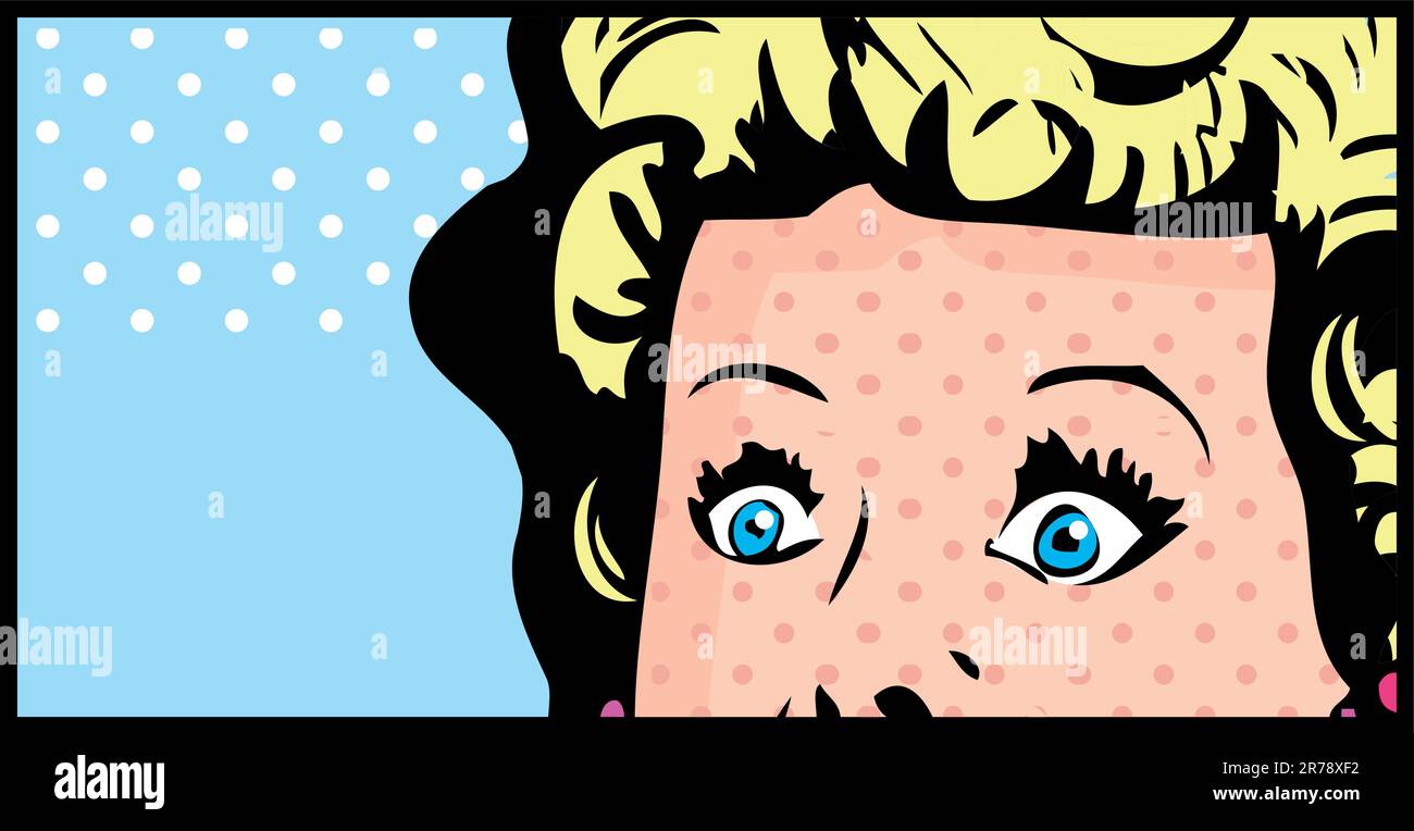 Cropped woman face pop art comic banner with Eyes Wide open Stock ...