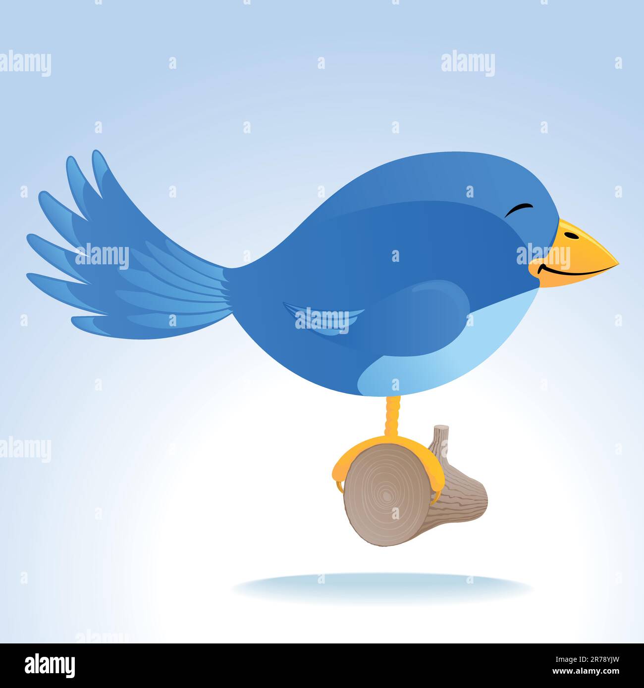 Cartoon Blue Bird On Branch