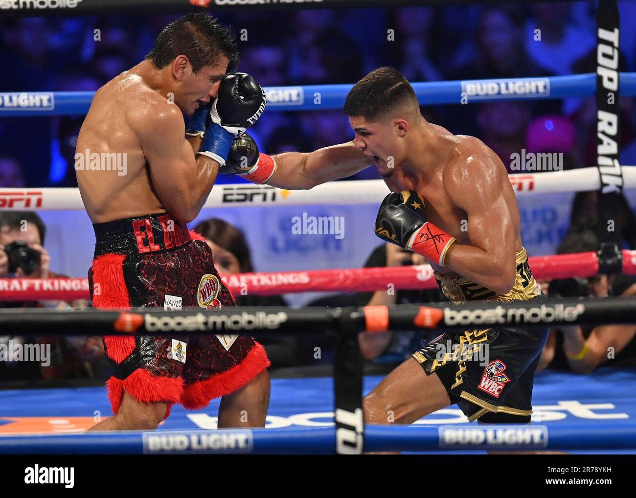 NEW YORK, NY - JUNE 10: Xander Zayas (red tape) takes on Ronald Cruz ...