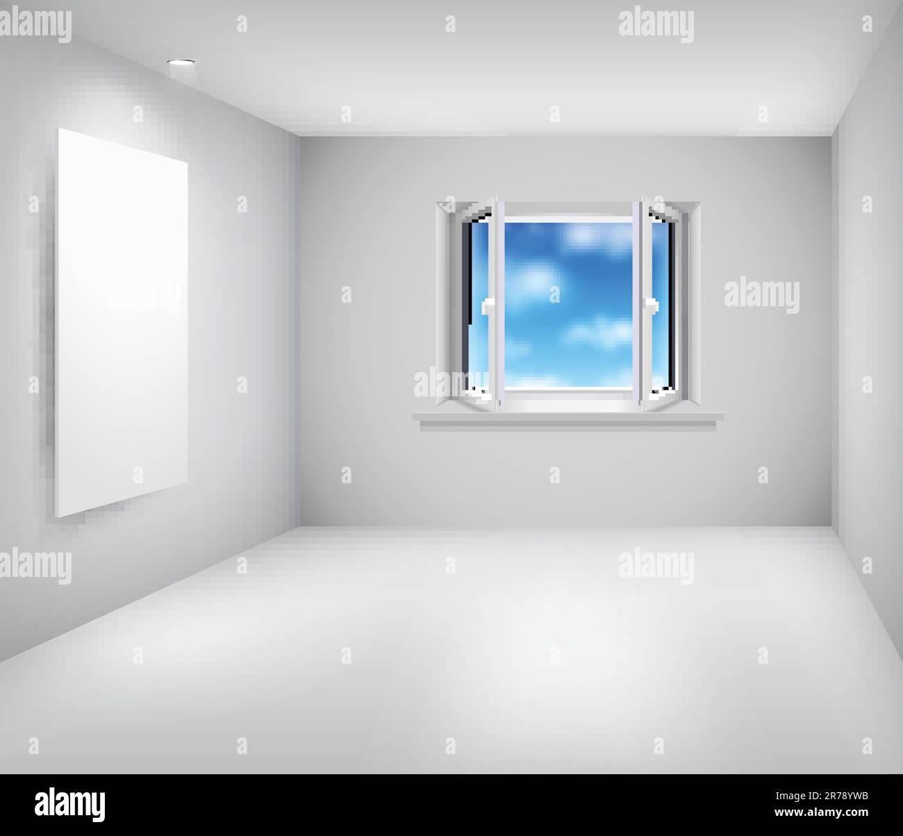 Empty white room with open window and frame on the wall Stock Vector ...