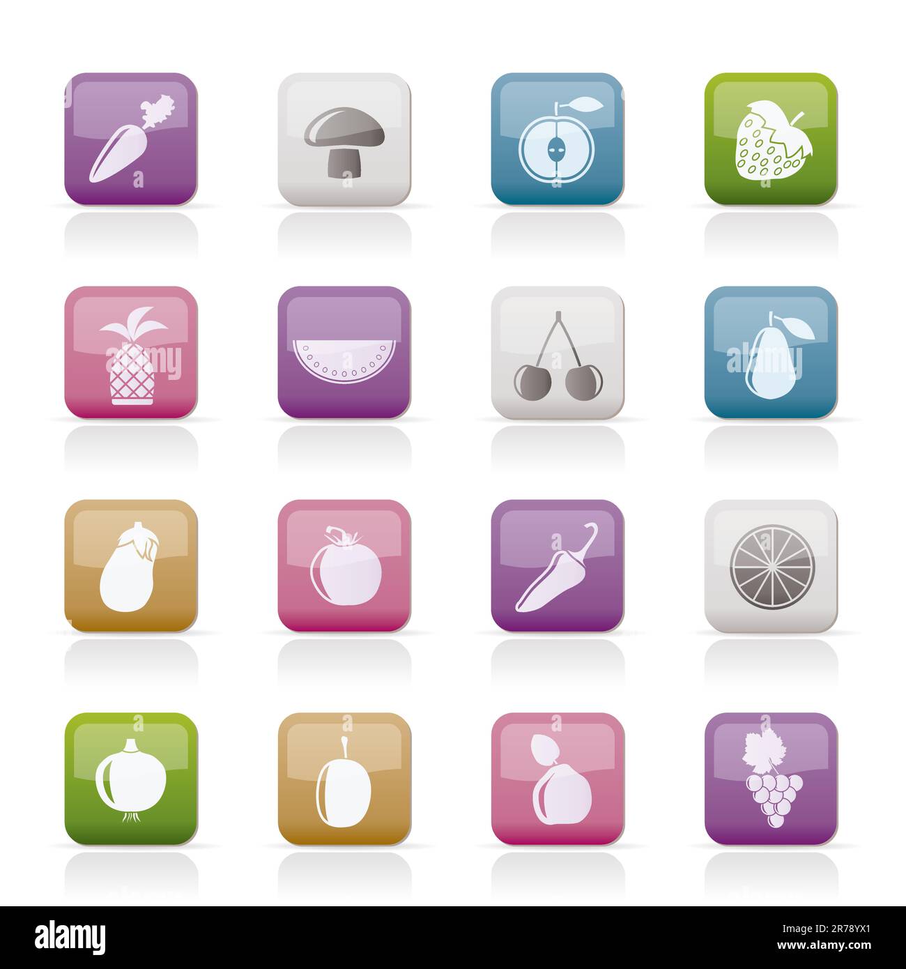 Different kinds of fruits and Vegetable icons - vector icon set Stock ...