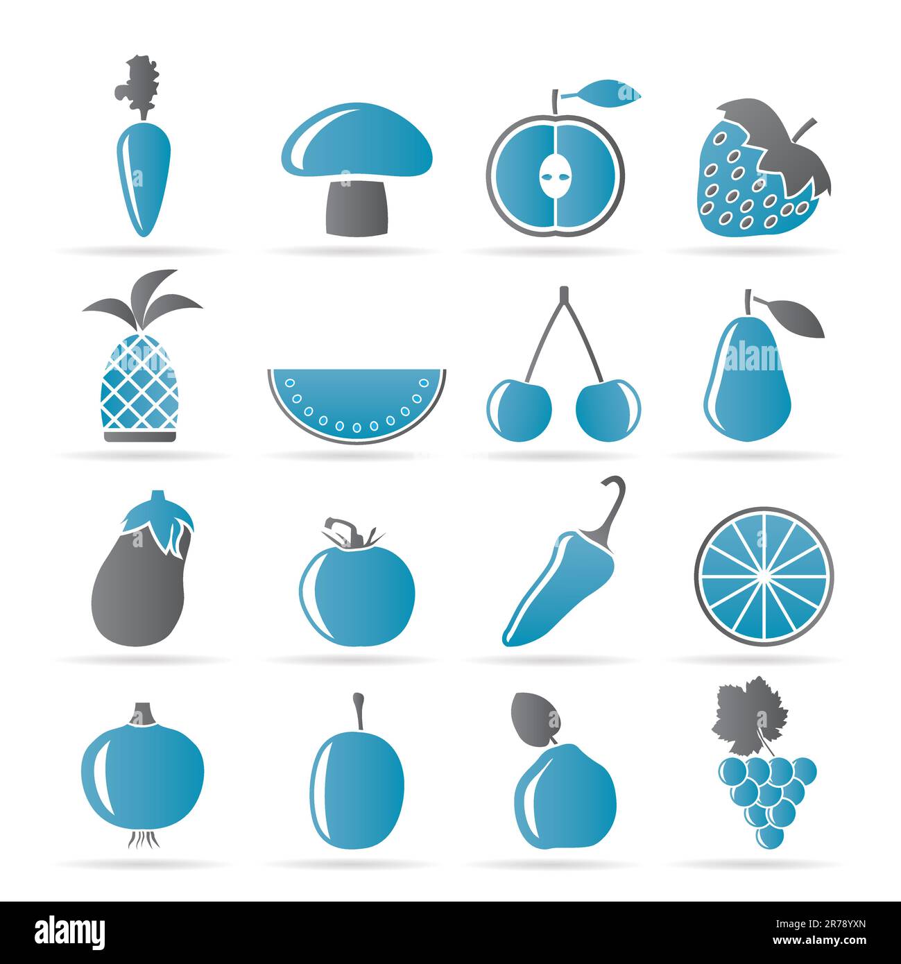 Different kinds of fruits and Vegetable icons - vector icon set Stock ...