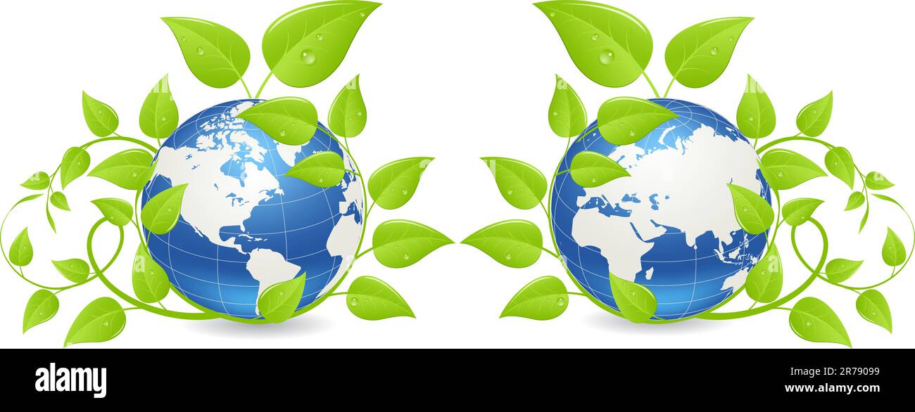 Earth hemisphere covered by green plants. Ecology concept. Vector ...
