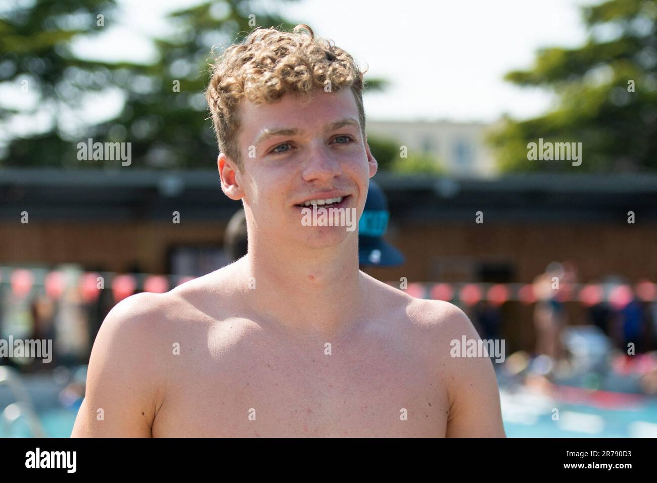 Leon Marchand trains during the Swimming French National Championships ...