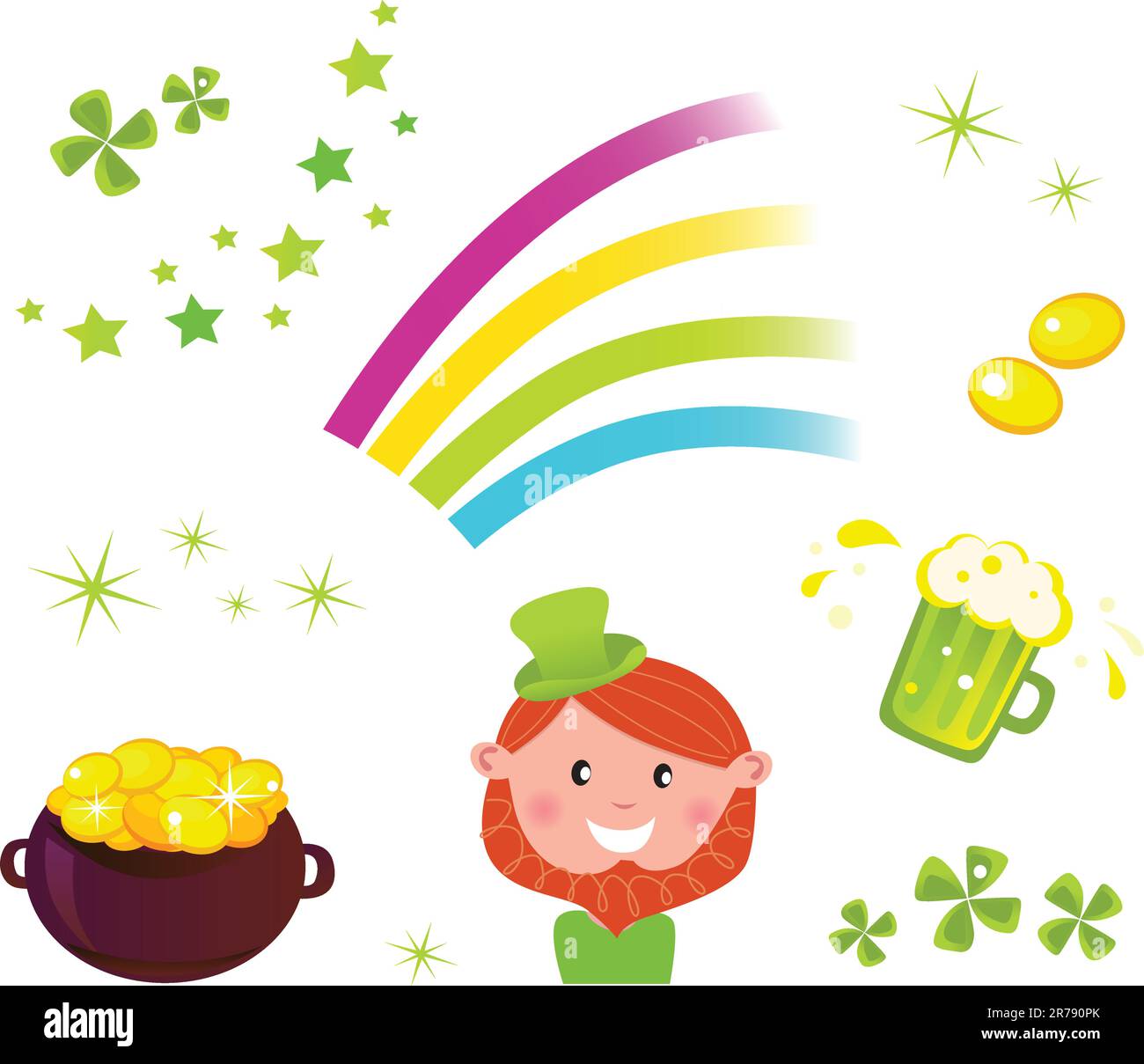 Icons set of St. Patrick's Day design elements - cauldron with coins ...