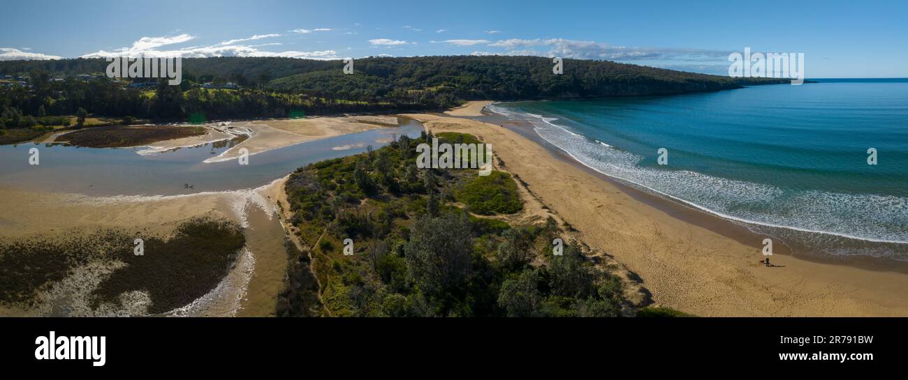 Aerial views over Curalo Lagoon and Aislings Beach in Eden on the South ...