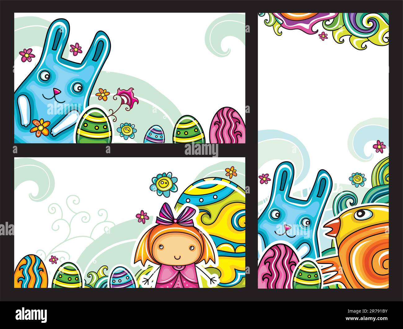 Set of Easter banners series 1. Flora and Fauna compositions, curly ...