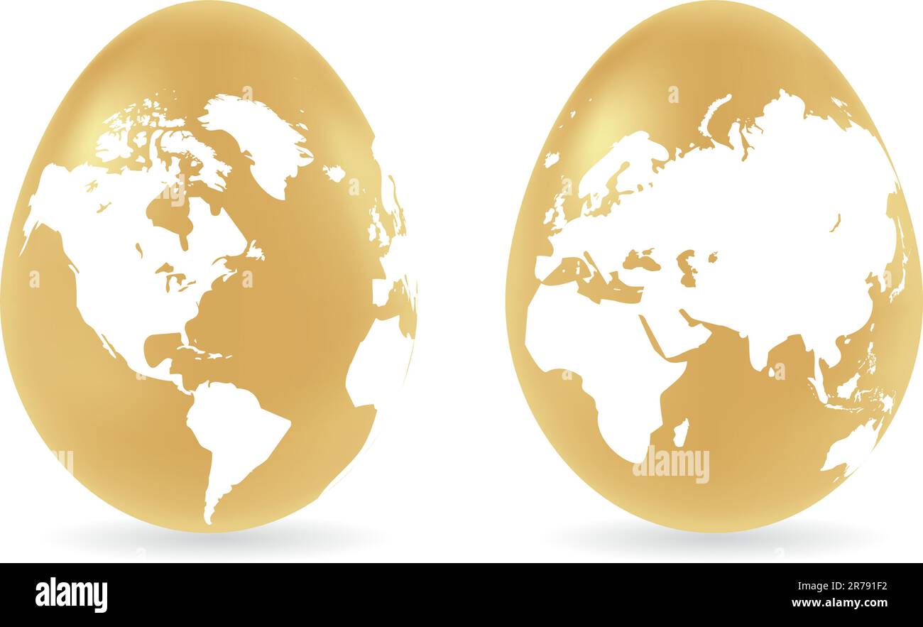 Two easter colored eggs with global map pattern. Vector illustration ...