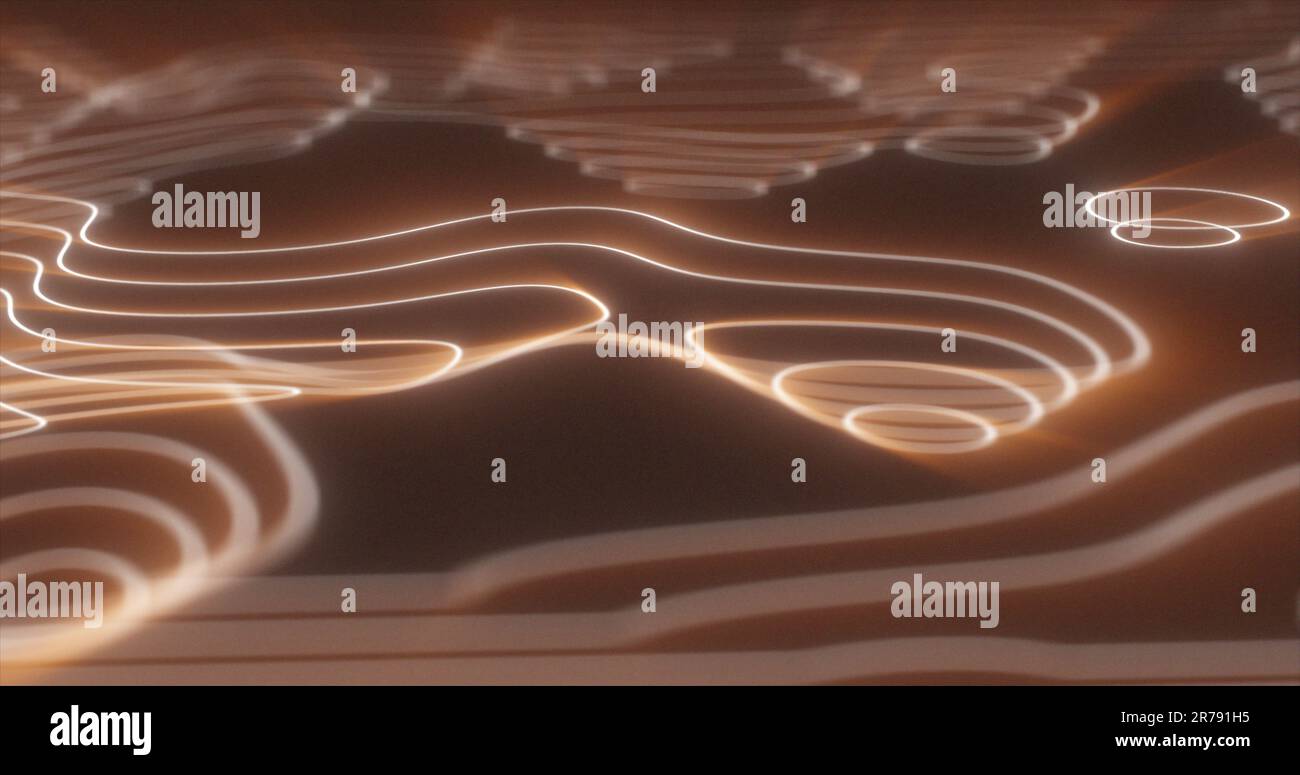 Abstract yellow futuristic hi-tech landscape with mountains and canyons ...