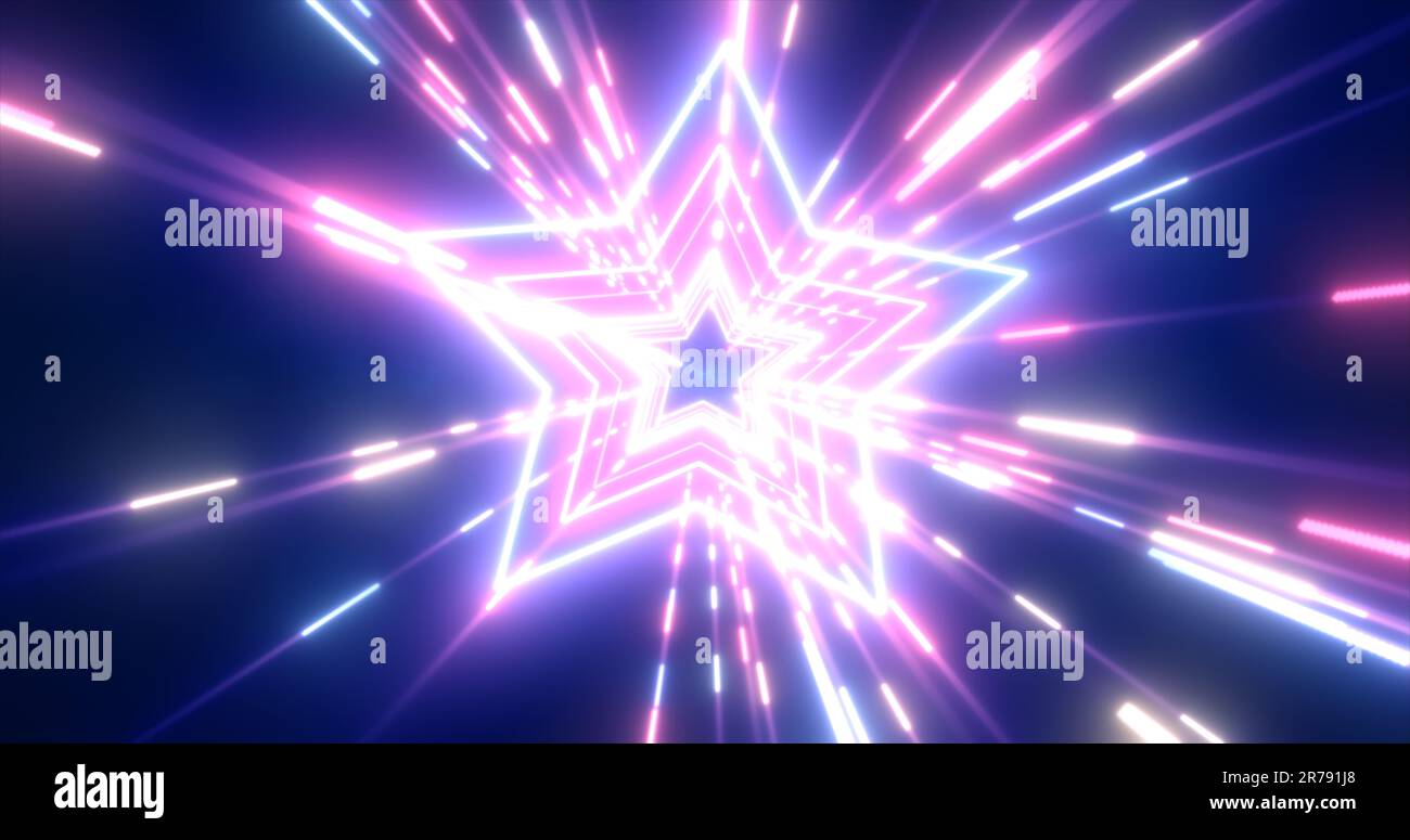 Abstract purple energy futuristic hi-tech tunnel of flying stars and ...