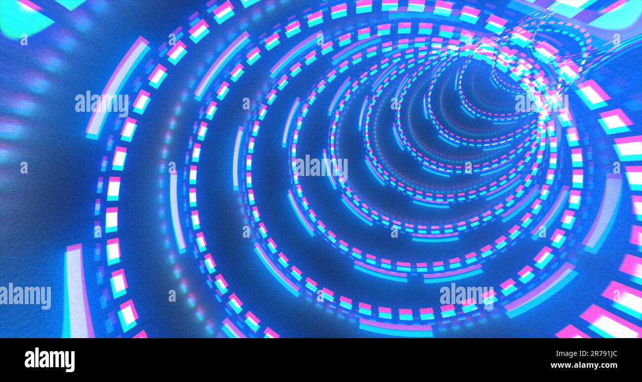 Abstract futuristic blue hi-tech tunnel from energy circles and magic ...