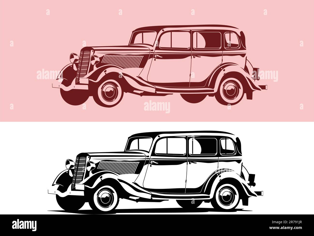 Vector black and white illustration of a retro car Stock Vector Image ...