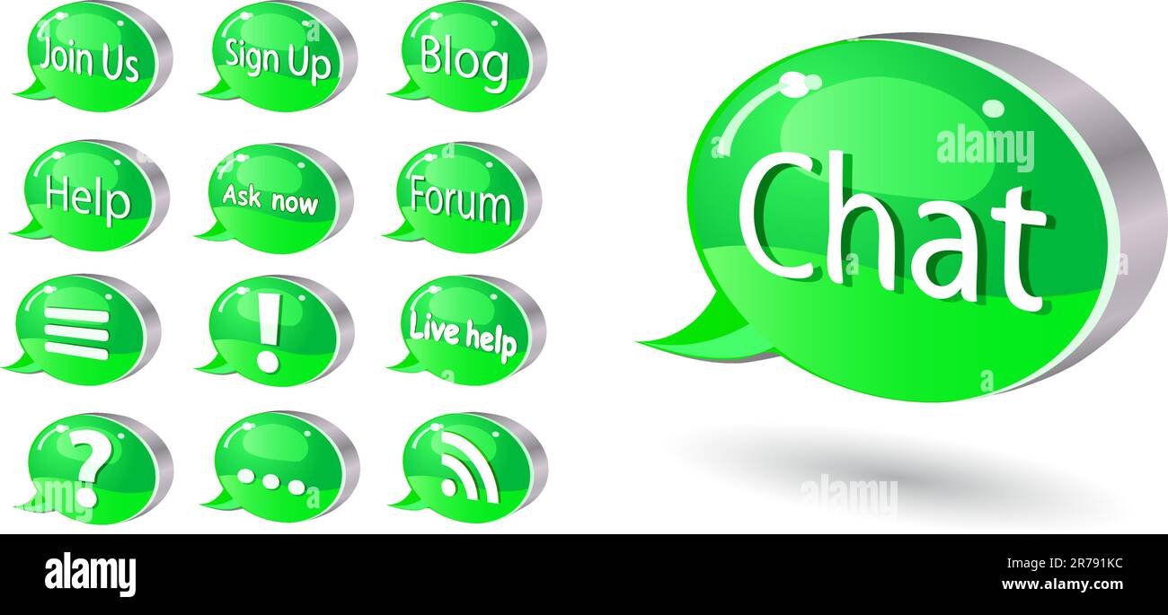 Icon set of chat, forum, blog, rss, help. Vector illustration isolated ...