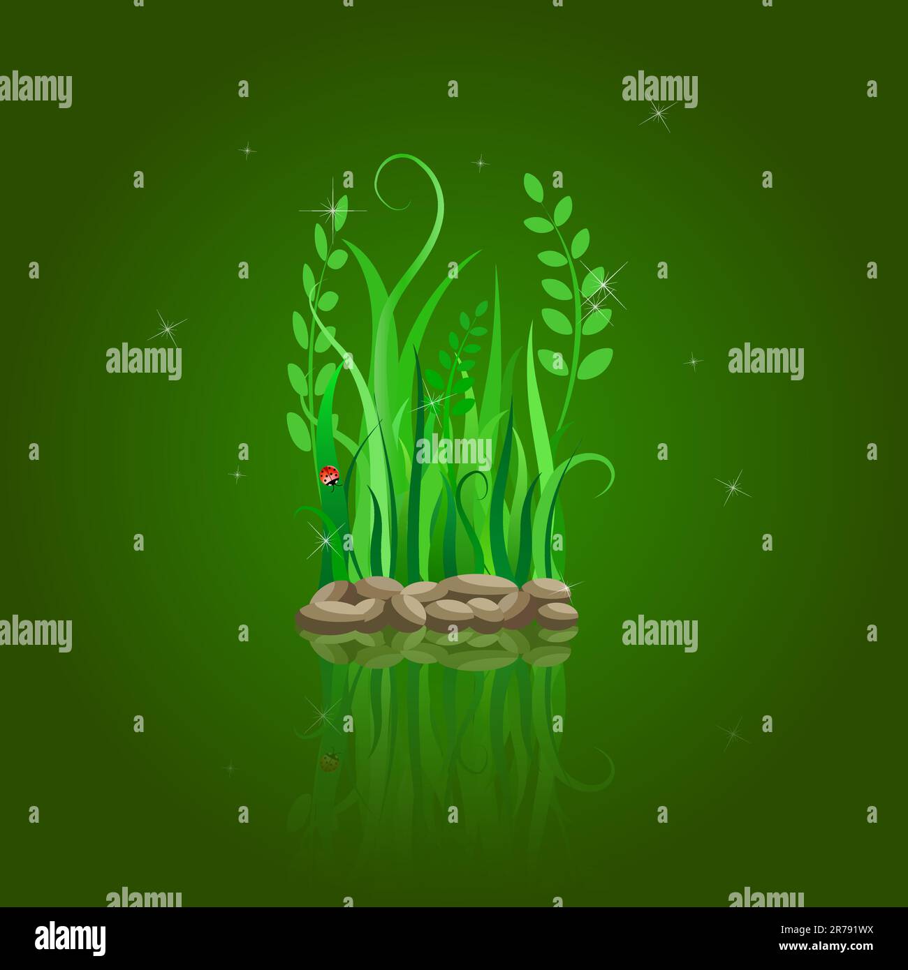 green grass on stone ground. Vector illustration with reflection on ...