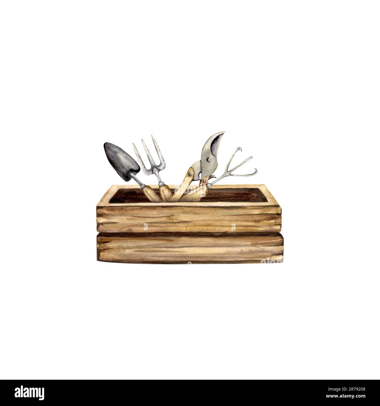 a wooden crate with garden tools Stock Photo - Alamy
