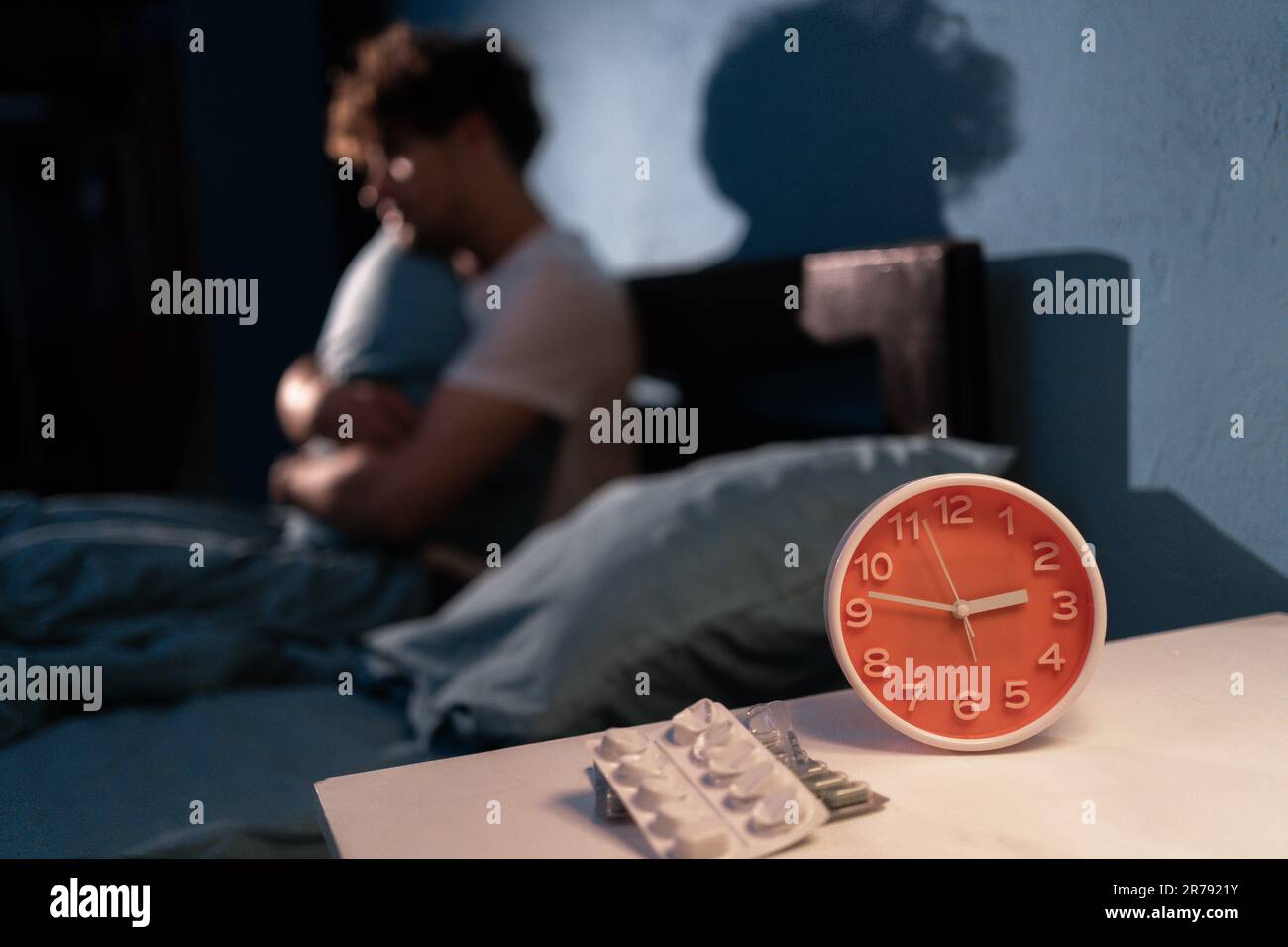 Beat insomnia and restore sleeping routine. Young man suffering from ...