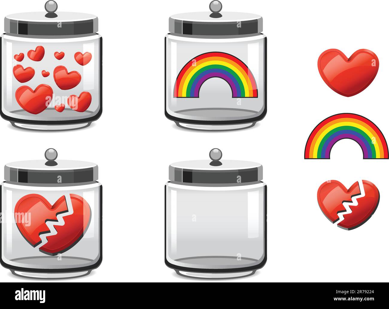 A jar of hearts, trapped rainbow, broken heart container and empty ...