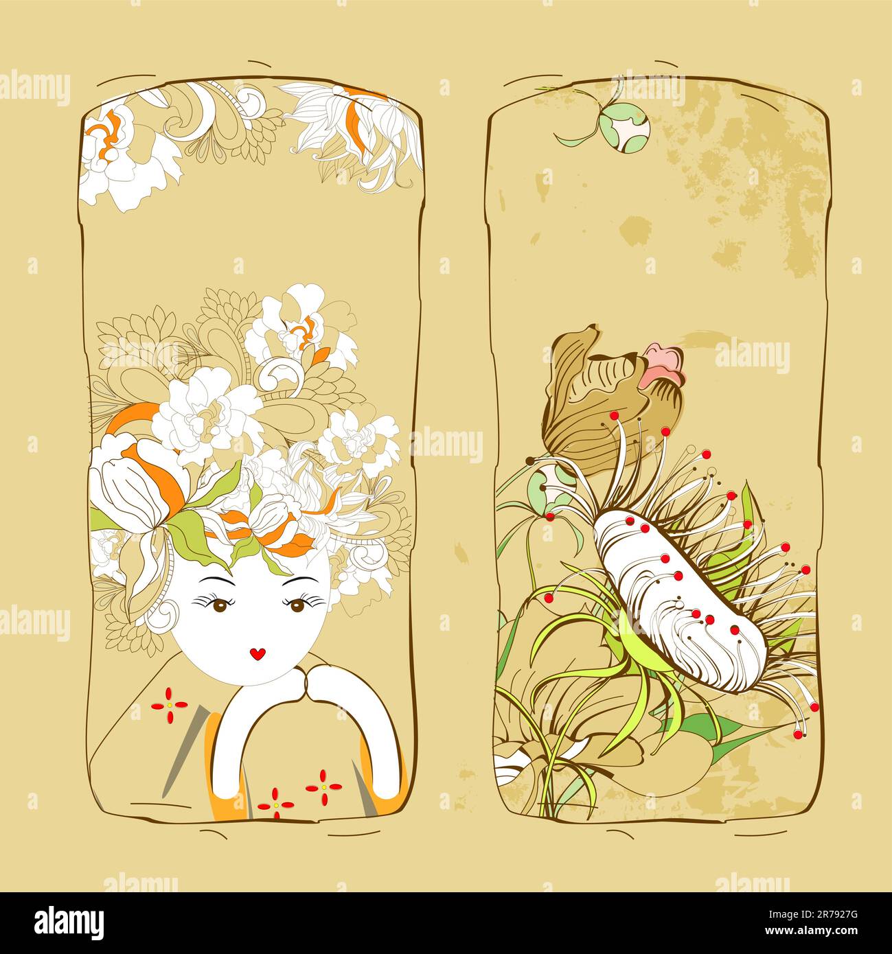 Retro stylized banners with flowers and girl Stock Vector Image & Art ...
