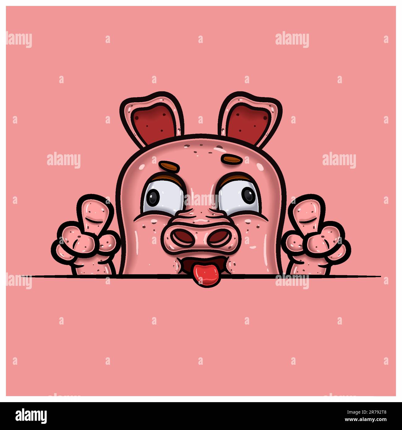Crazy Face Expression With Pig Cartoon. Vector and Illustration Stock ...