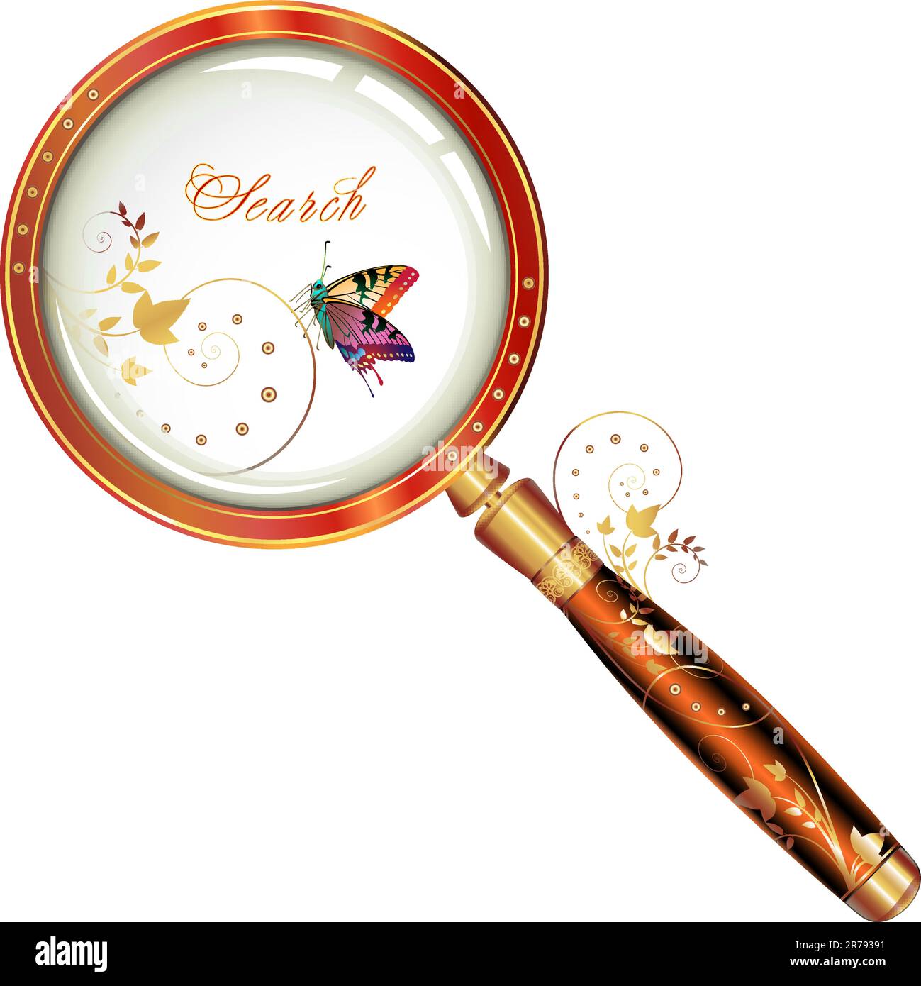 Magnifying glass isolated and butterfly over white background Stock ...