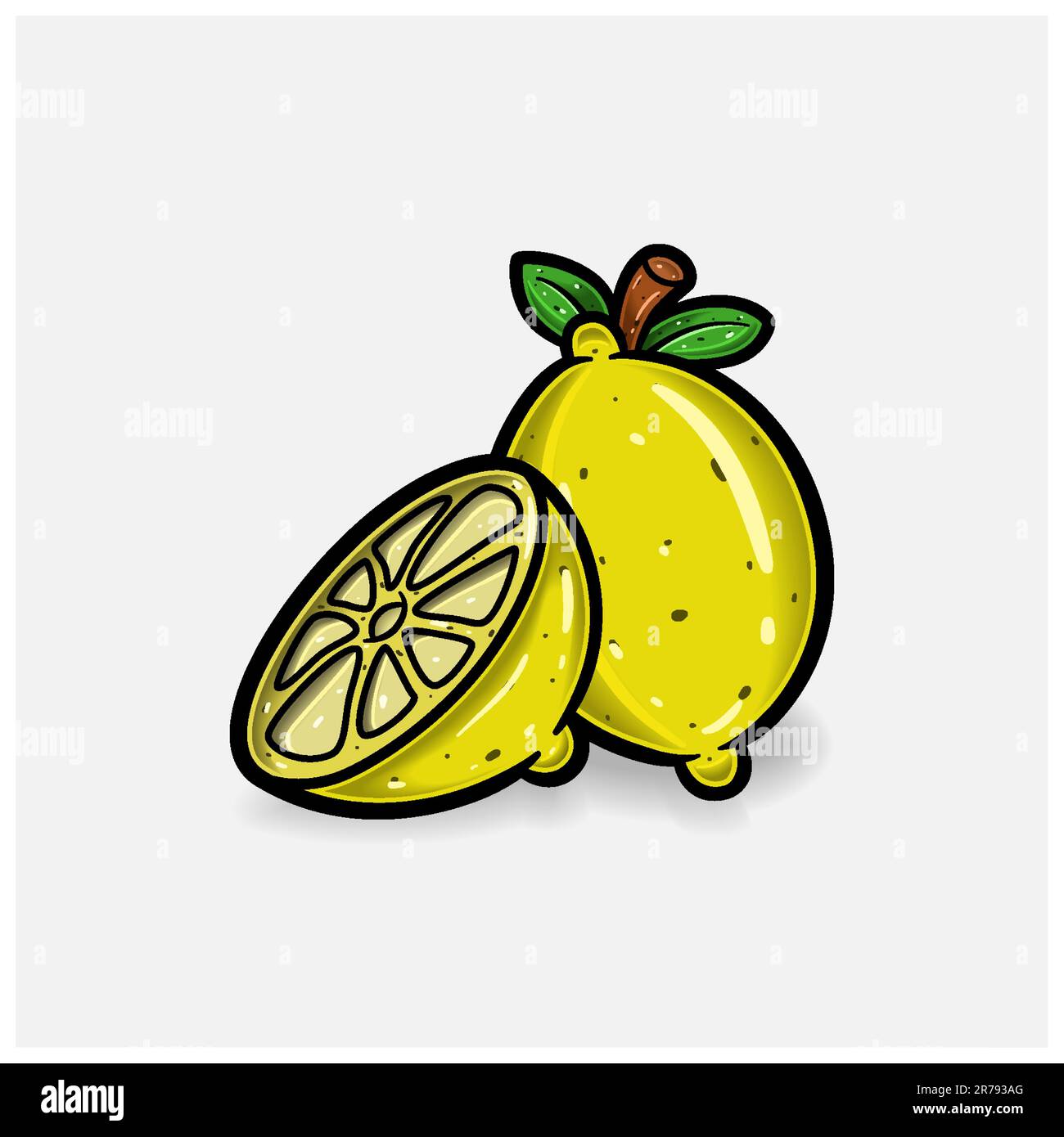 Lemon Fruit Cartoon With Simple Gradient and Details. Vector and ...
