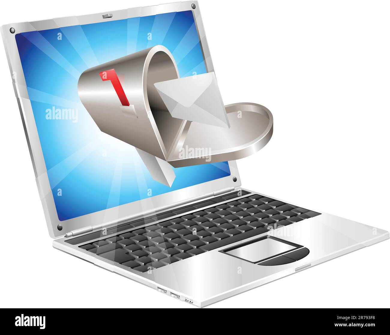 Letter and mailbox flying out of laptop screen concept illustration ...