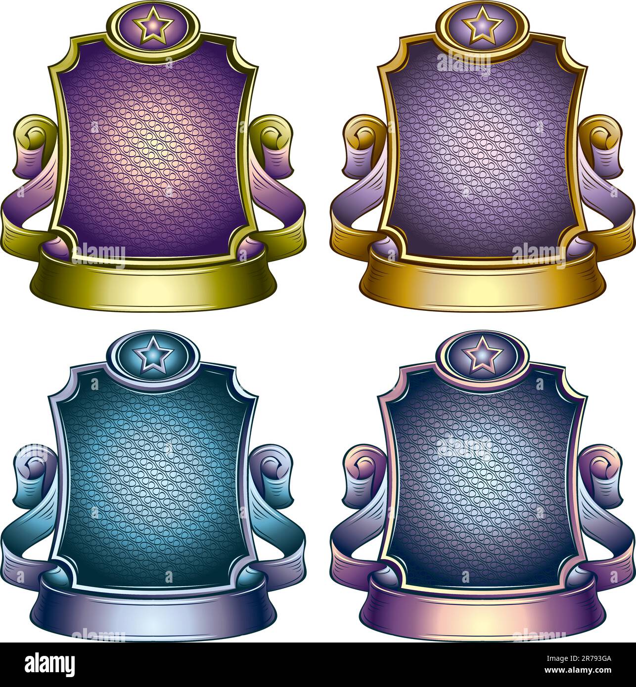 Retro style emblem with ribbon, shield, star and places for text and ...