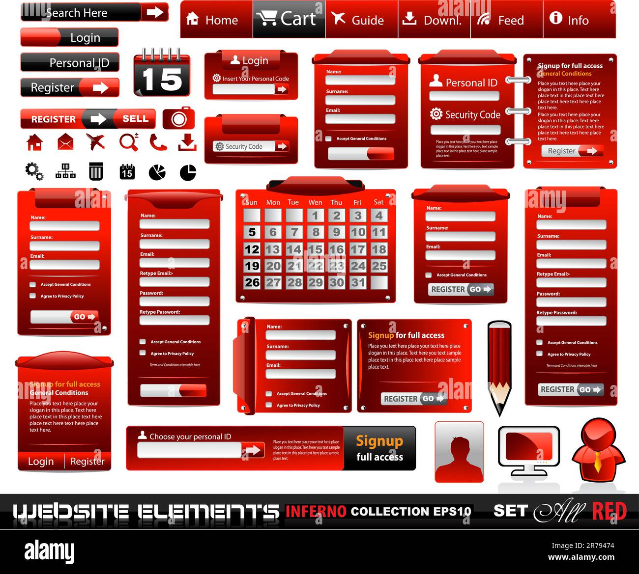 Web design elements extreme collection 2 BlackRed Inferno - Many different form styles, frames ...