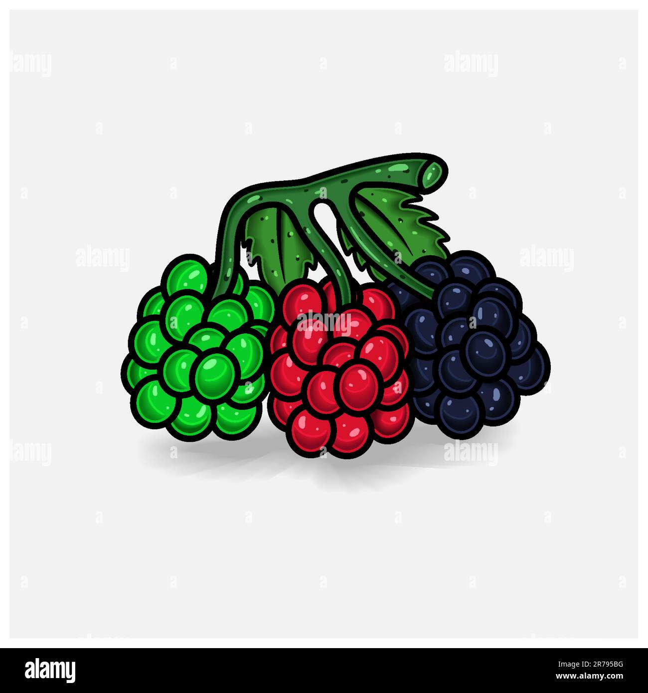 Raspberry Fruit Cartoon With Simple Gradient and Details. Vector and ...