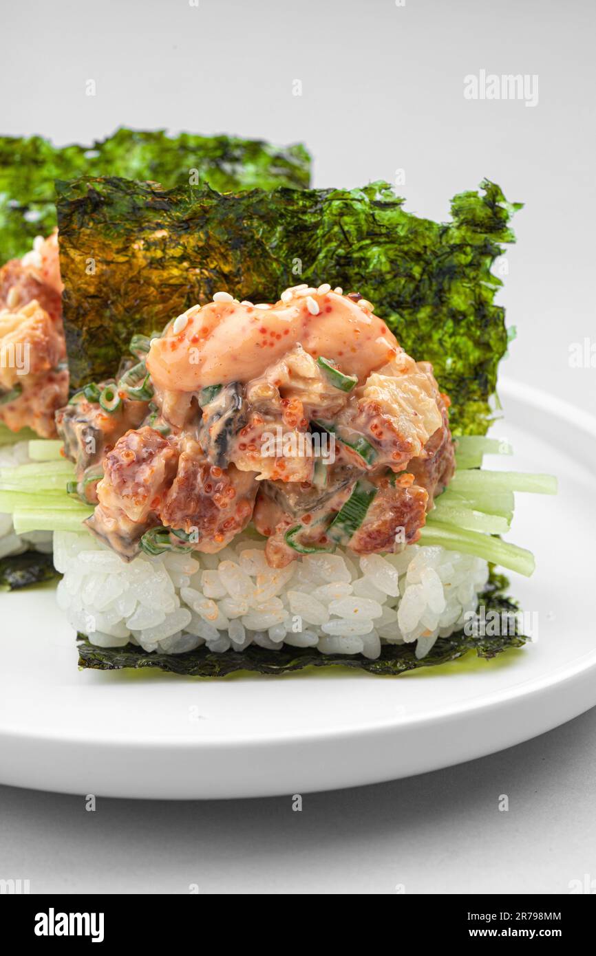 Japanese hand rolls with unagi and sauce Stock Photo - Alamy