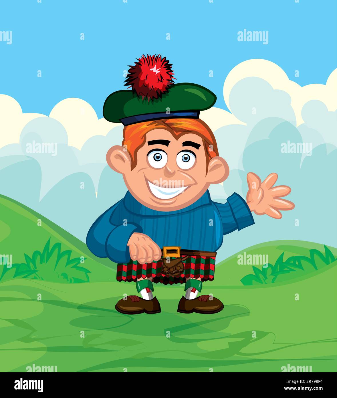 Cute cartoon of scotsman. He is waving Stock Vector Image & Art - Alamy