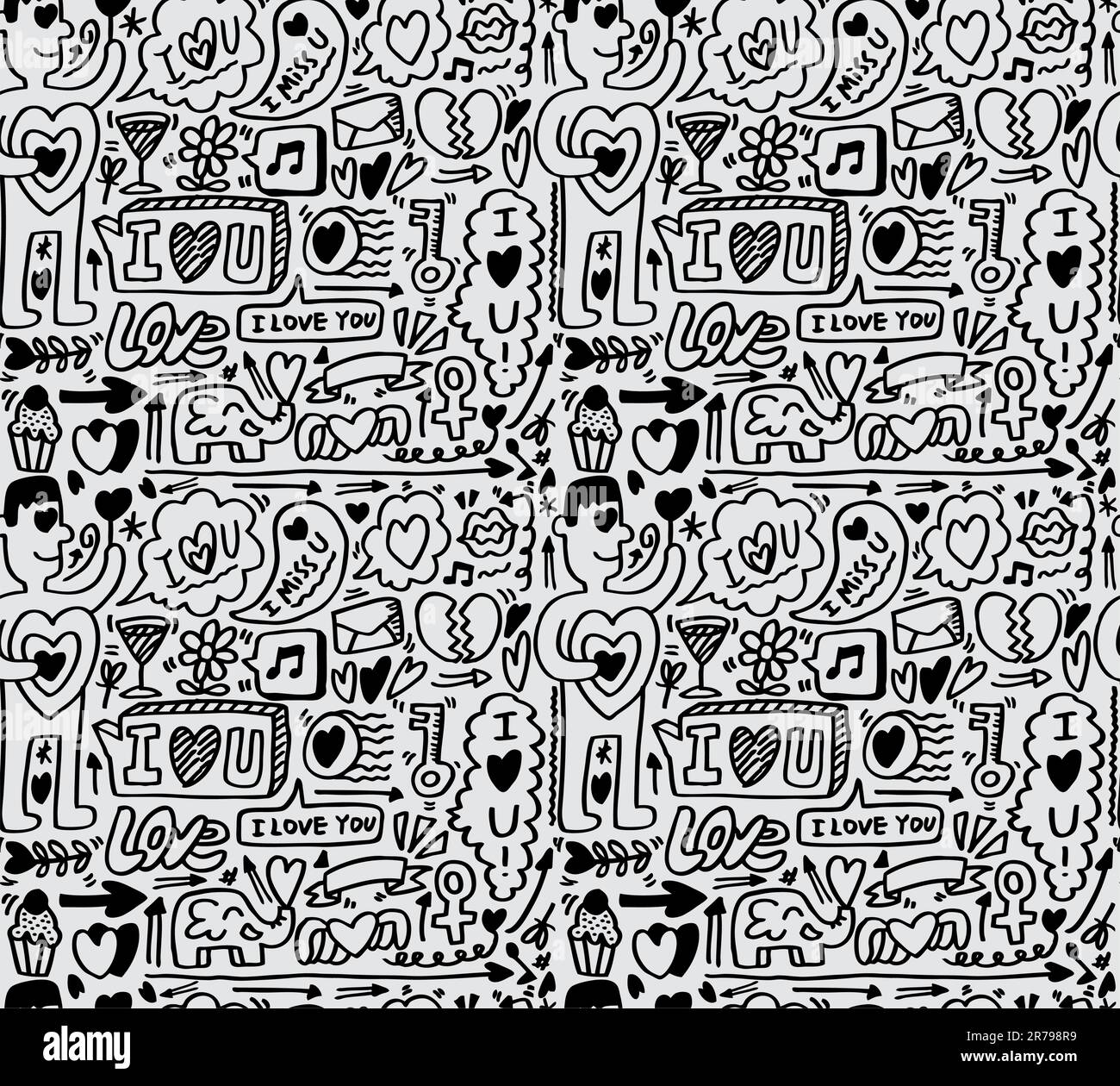 Kiss pattern Black and White Stock Photos & Images - Alamy