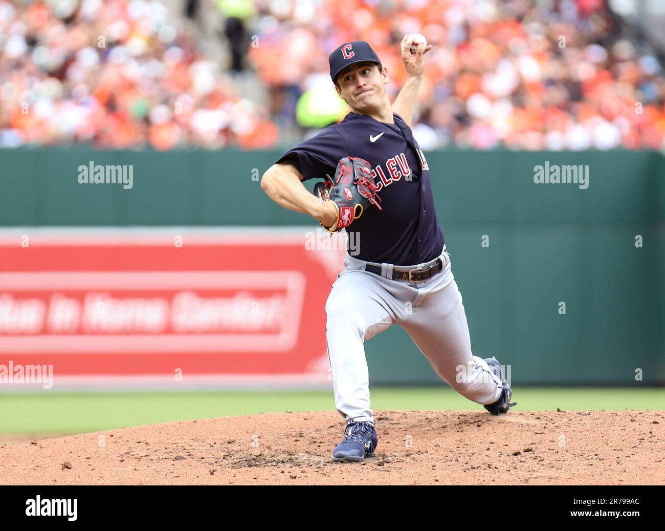 Cleveland Guardians pitcher Logan Allen (41) at the end of his wind up ...