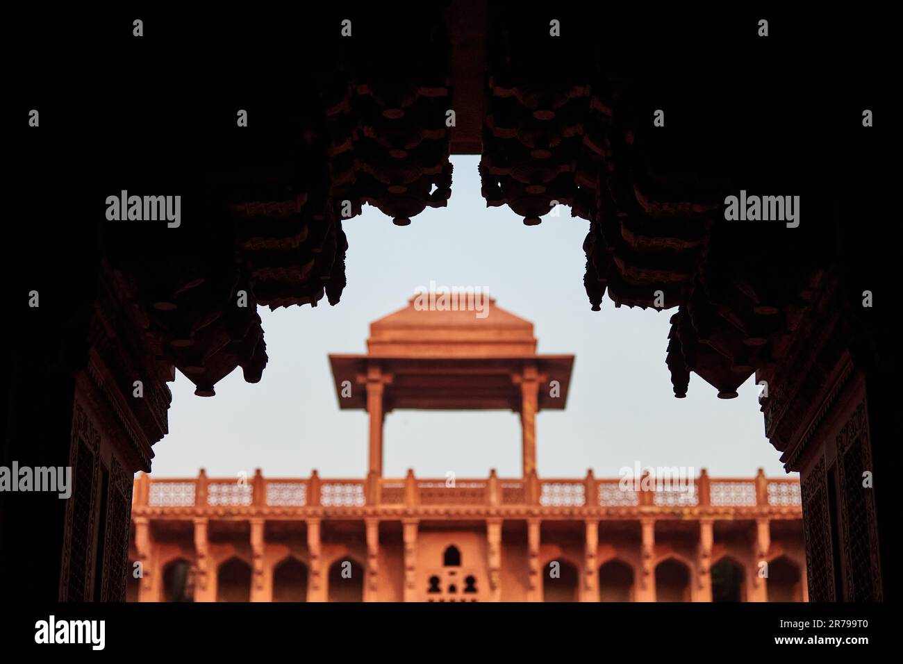 Decorative buildings and walls inside of Agra red fort in India ...