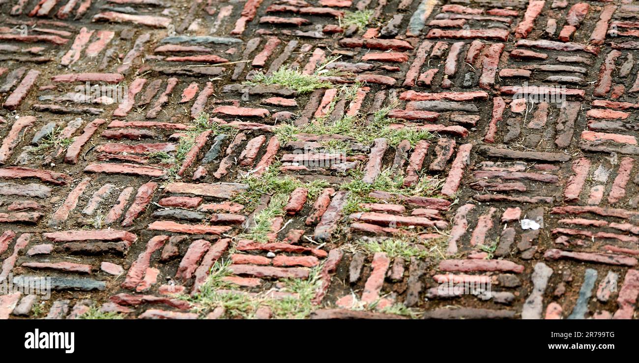 Old indian brickwork in Agra red fort, masonry walkway covered with ...