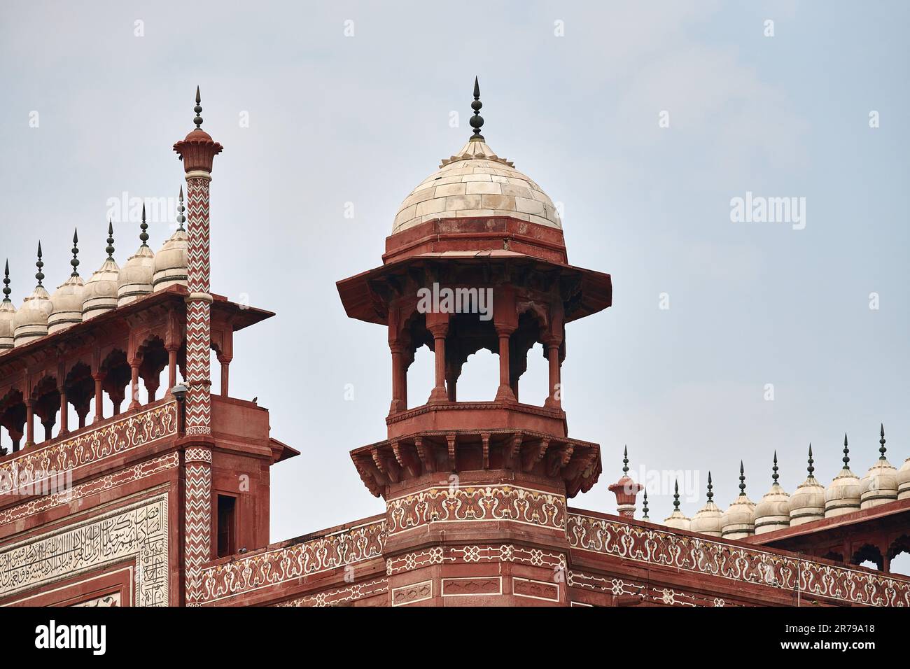 Taj Mahal entrance gateway close up view with Chhatri dome shaped ...
