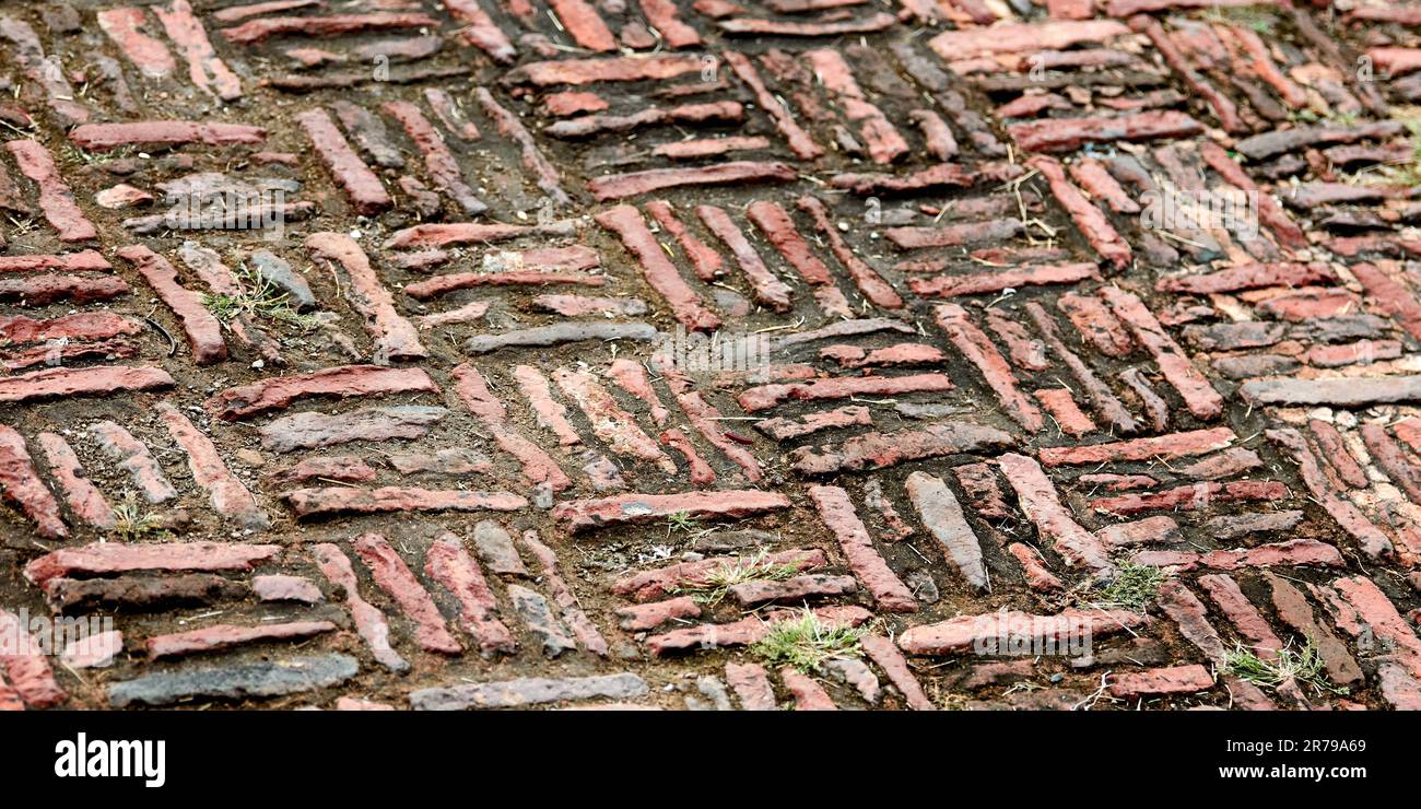 Old indian brickwork in Agra red fort, masonry walkway covered with ...