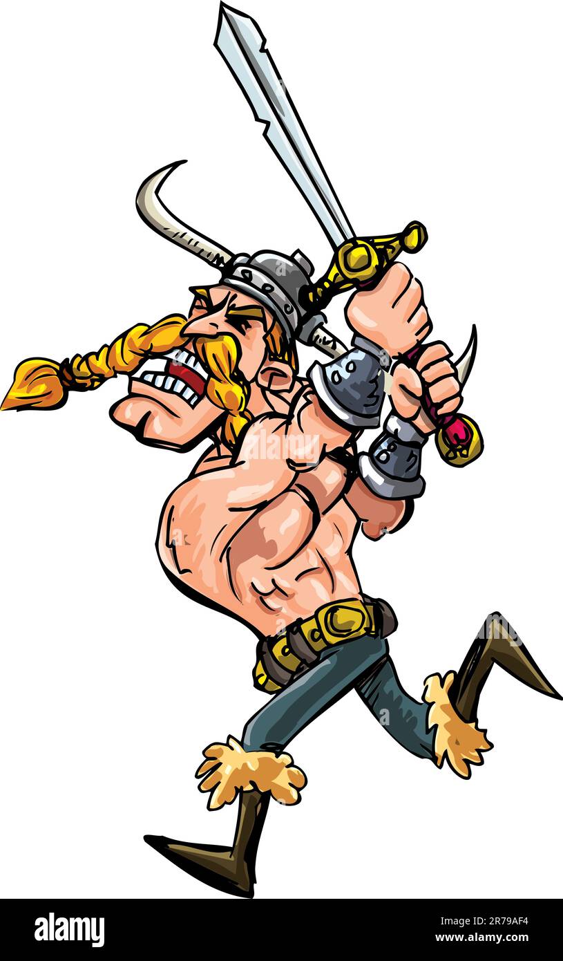 Cartoon viking charging with his sword isolated on white Stock Vector ...